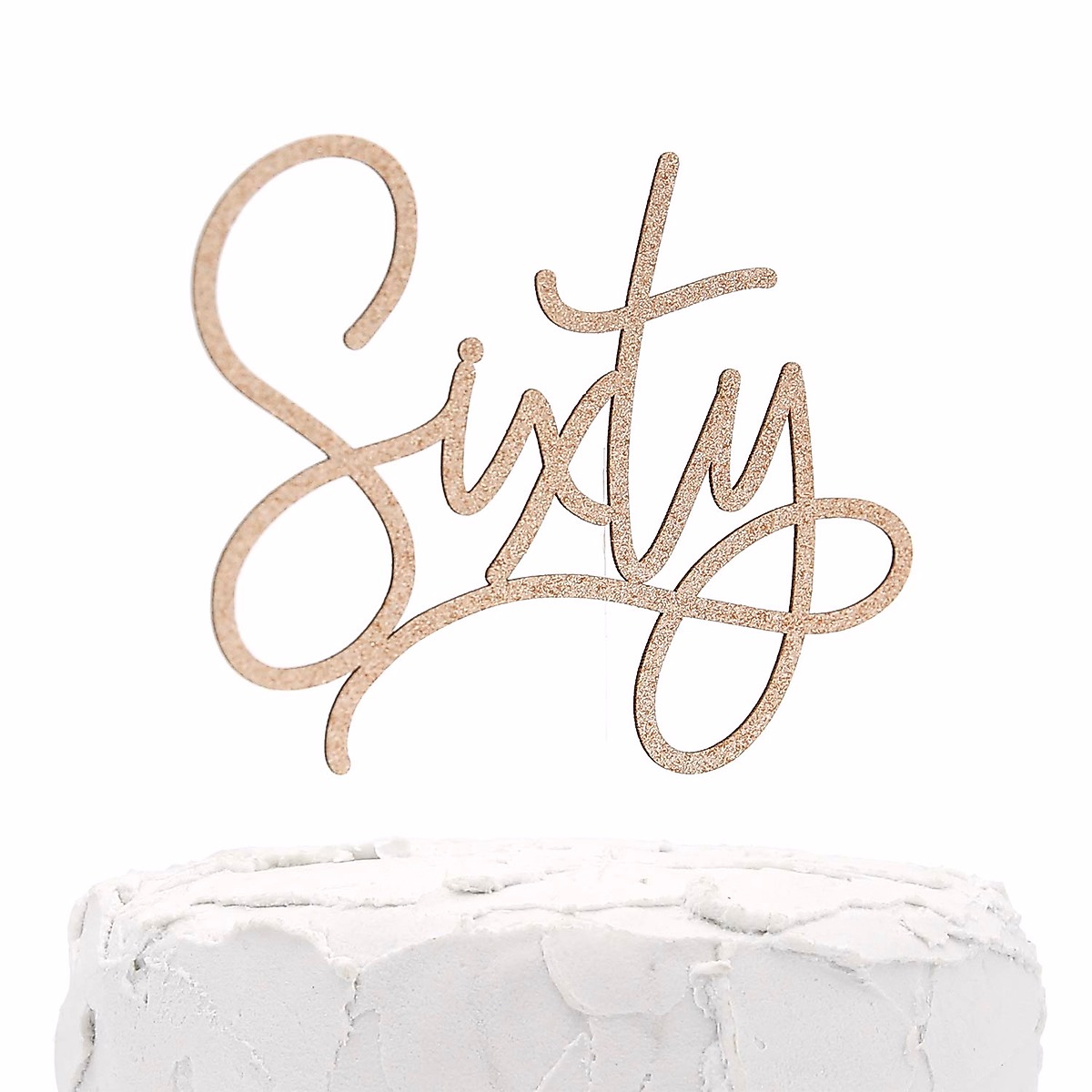 NANASUKO Modern Cursive 60th Birthday Cake Topper - sixty - Double Sided Rose Gold Glitter - Premium Quality Made in USA