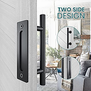 Genius Iron 12 Inch Sliding Barn Door Handle, Pull and Flush Hardware Set, Solid Cast Iron Rustic Style, Black