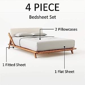 4 Piece Premium Sheet Set Cotton Full_54"x75", 100% Egyptian Cotton, 1000 Thread Count, 16 Inch Deep Pocket of Cotton Sheets, (Light Grey Solid) 100% Long Staple Sateen Soft Combed Cotton