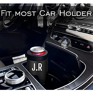 Personalized Stainless Steel Engraved Insulated Beverage Holder Customized Can Cooler with Custom Name Text – Wedding, Birthday, Corporate Gift (Black, Standard)