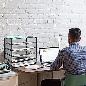 COSYAWN Paper Letter Tray Organizer, 5 Tier Mesh File Tray Desktop Paper Sorter, Black