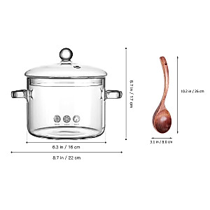 BESTonZON Glass Cooking Pot with Lids 64Oz (2L) Glass Saucepan, Glass Simmer Pot for Stovetop, Clear Pots for Pasta Noodle,Soup,Milk,Tea, Dual Handles,Gift Spoon