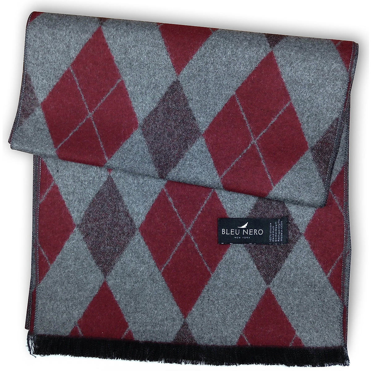 Livativ Bleu Nero Luxurious Winter Scarf for Men and Women – Large Selection of Unique Design Scarves – Super Soft Premium Cashmere Feel Burgandy/Grey Argyle