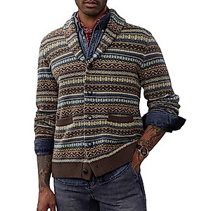 Men's Fair Isle Cardigan Sweater Stylish Ugly Holiday Cardigan Brown 2XL