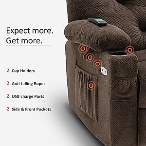 MCombo Electric Power Swivel Glider Rocker Recliner Chair with Cup Holders for Nursery, Hand Remote Control, USB Ports, 2 Side & Front Pockets, Plush Fabric 7797 (Brown)