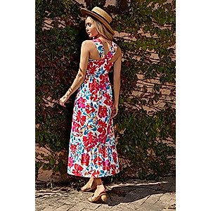 2023 Women's Summer Halter Neck Flowy A Line Floral Maxi Long Dresses Multicolor S