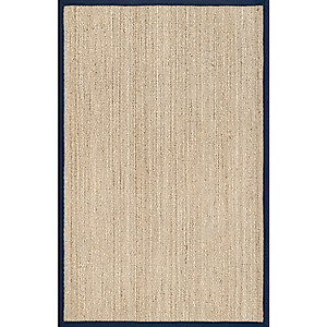 nuLOOM 4x6 Elijah Seagrass Area Rug, Navy, Solid Farmhouse Style, Cotton Bordered, Basketweave, Natural Fiber, For Bedroom, Dining Room, Living Room, Hallway, Office, Kitchen, Entryway