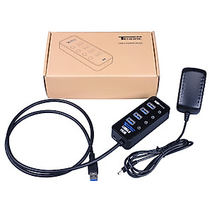 USB 3.0 Hub - Tendak USB Hub with 4 USB 3.0 Data Ports + 1 USB Smart Charging Port and Power Supply Adapter with Individual On/Off Port Switches for MacBook, Mac Pro, HDD