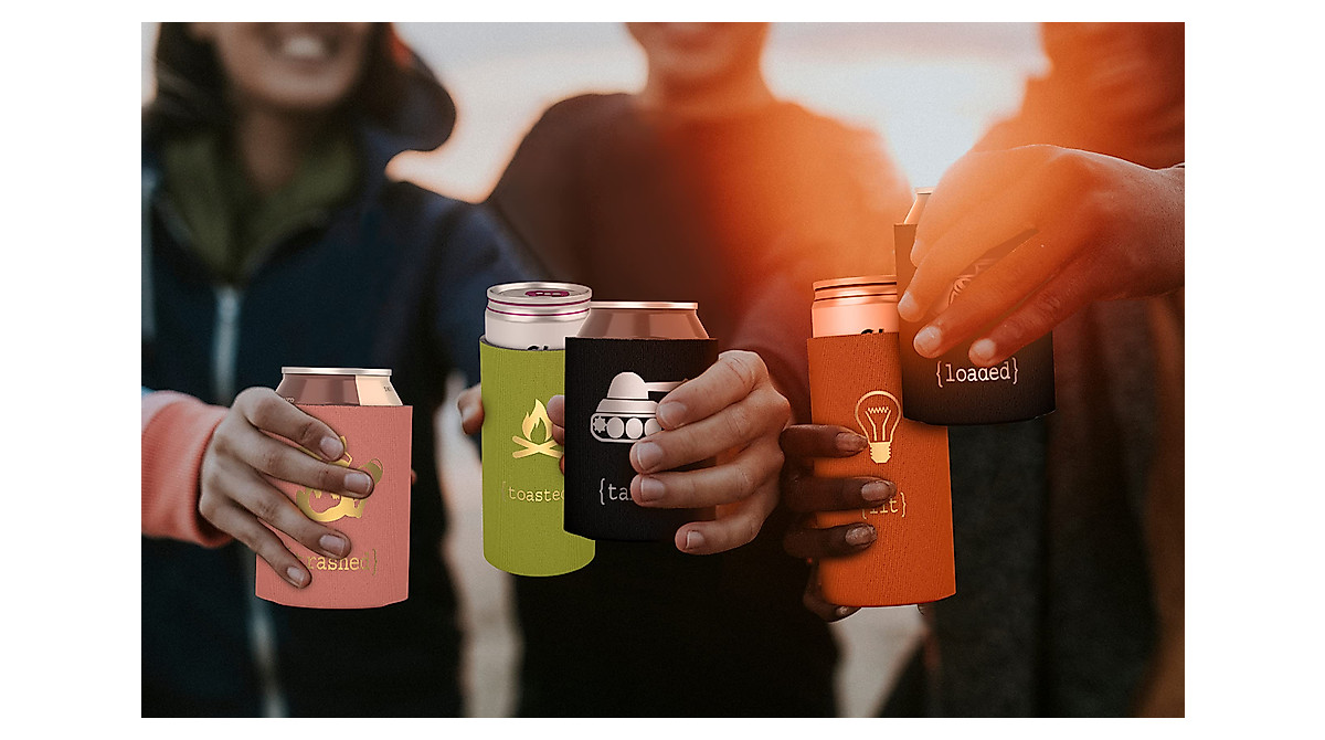 Retro Colored Slim Can Coolers Set of 10 | Fun Drinking Designs