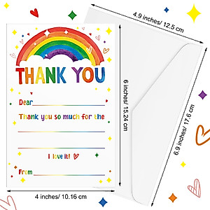72 Pieces Kids Thank You Cards Fill in the Blank Thank You Notes with Envelopes Colorful Thanks Cards for Birthday Party(Rainbow Style)