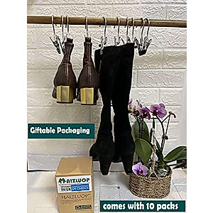 HAIZLUOP Metal Clip Hangers,10 Pack Laundry Hooks with Clips, Multi Functional Space Saving Boot Hangers for Tall Boots, Jeans, Food Packages,Towels, Chrome