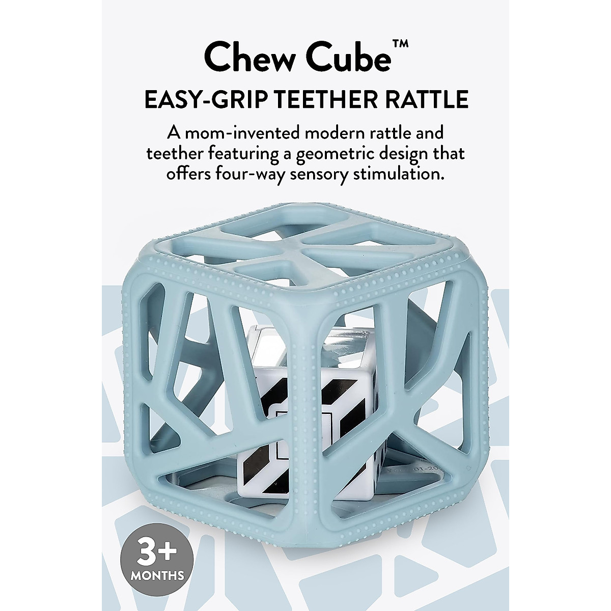 Malarkey Kids Silicone Teething Toys Chew Cube Baby Toy Activity Cube for New Born Babies Toys Rattle Teether Four Way Sensory Stimulation (Easy Grip, BPA Free Non Toxic, Steel Blue, Pack of 1)