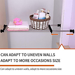 Hershii Adjustable Closet Tension Shelf Expandable Cabinet Hanging Rod Metal Storage Rack Organizer DIY Divider Separator for Wardrobe Cupboard Kitchen Bathroom, Black, 32.28-46.06inches