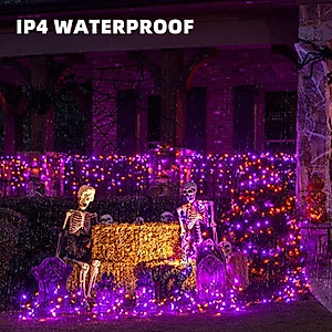 Purple and Orange Solar Halloween Lights Outdoor, Total 80 FT 240 LED Solar Powered Waterproof Fairy Lights 8 Modes Copper Black Wire Lights for Halloween Party Tree Wedding Yard Decorations, 2 Pack