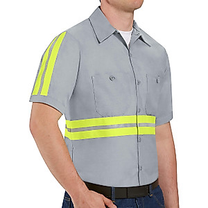 Red Kap Men's Enhanced Visibility IndustrialWork Shirt , Grey with Yellow/Green Visibility Trim, Short Sleeve X-Large