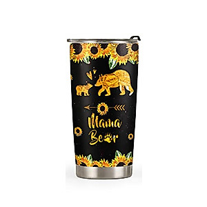 64HYDRO 20oz Mama Bear Unique Birthday Gifts for Women, Wife, Mom, Daughter, Friends, Valentines Day Gifts for Her, Inspirational Gifts Mother Bear Tumbler Cup, Insulated Travel Coffee Mug with Lid