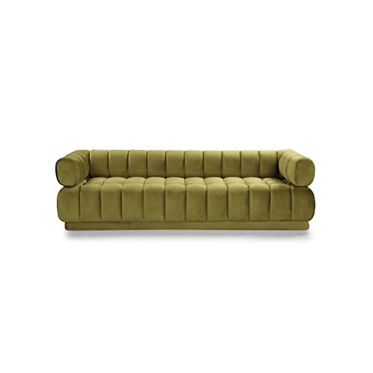 Iconic Home Quebec Sofa Velvet Upholstered Vertical Channel-Quilted Shelter Arm Tufted Design Modern Contemporary, Green