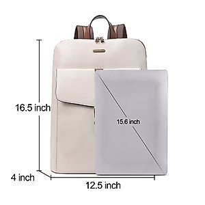 CLUCI Leather Laptop Backpack for Women 15.6 inch Computer Backpack Stylish Travel Backpack Purse for Women Work Daypack Bag Off-white with brown