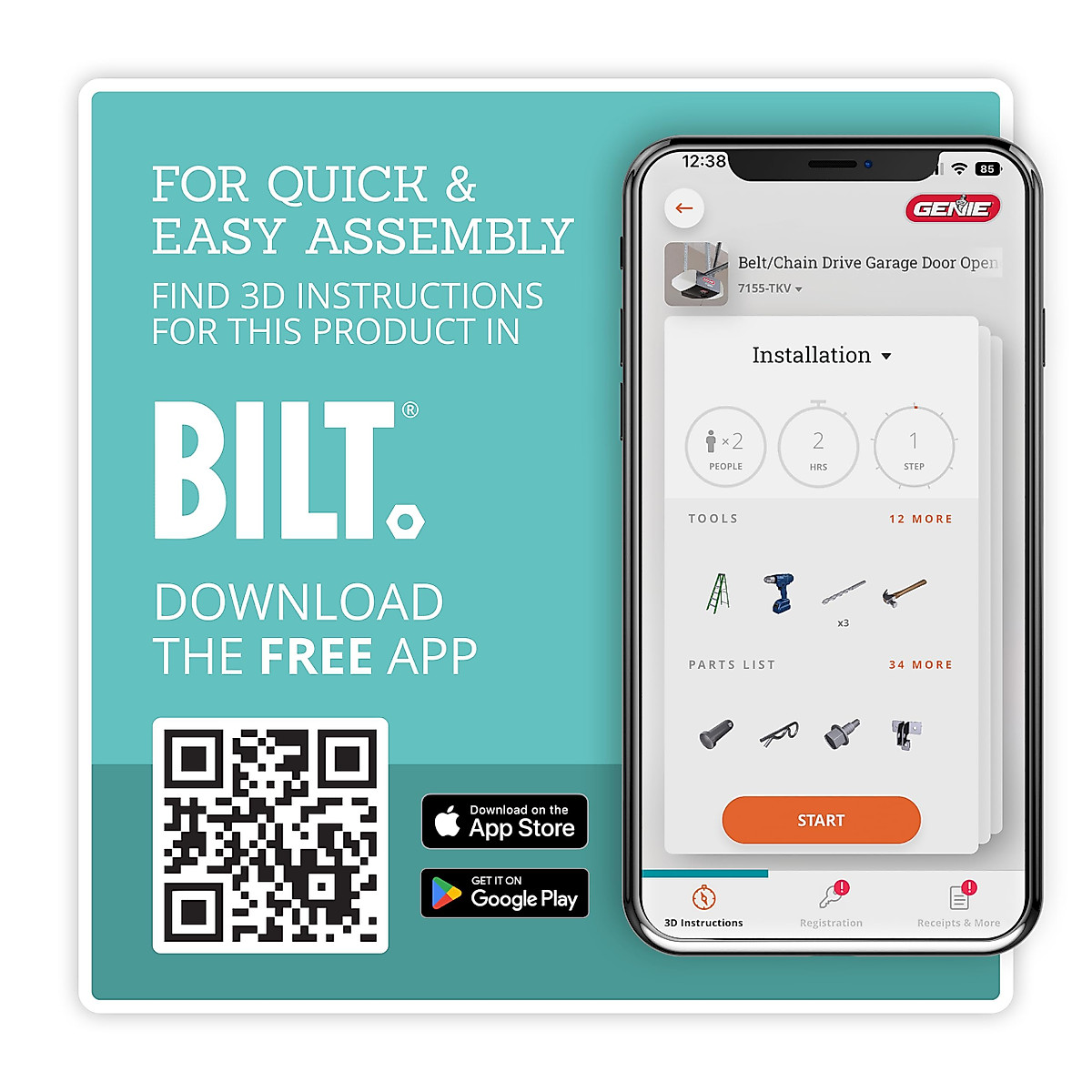 Genie QuietLift Connect – WiFi Smart Garage Door Opener with Added Wireless Keypad, ¾ HPC Smart Belt Drive – Compatible with Alexa and Google Assistant, Model 3053-TKV