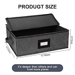 Gowee China Storage Containers Hard Shell, Platter Storage Case 17" x 13" x 6" for Dinnerware Storage and Transport, 5 Felt Dividers Included, Structured Top and Stackable (Black)