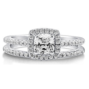 BERRICLE Sterling Silver Halo Wedding Engagement Rings Cushion Cut Cubic Zirconia CZ Ring Set for Women, Rhodium Plated Size 7