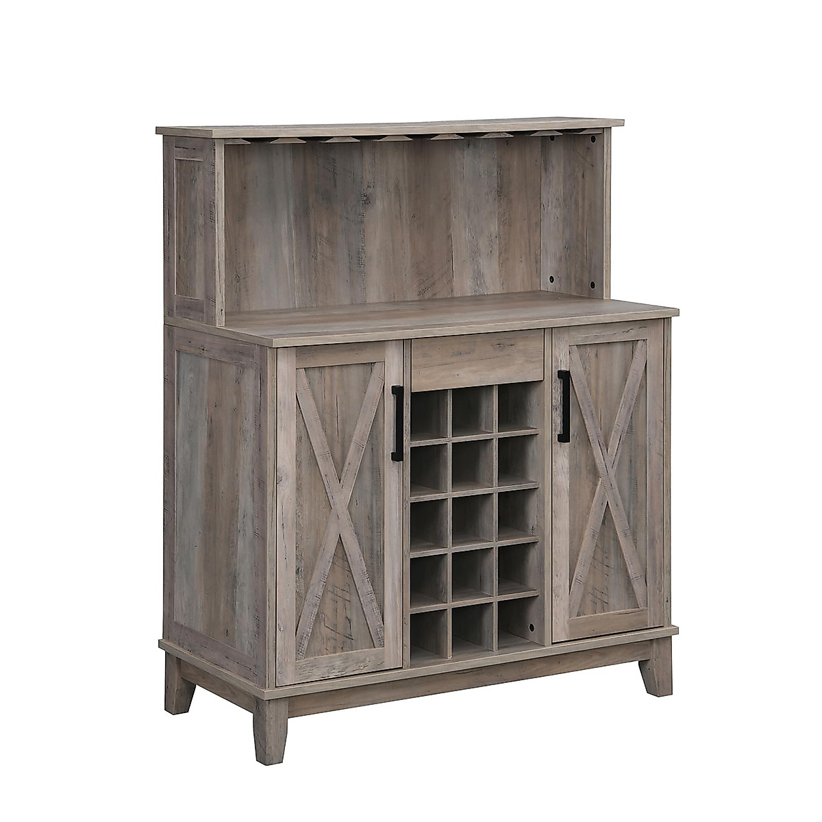 Home Source Bar Cabinet with Wine Rack and Glass Doors (Grey wash- Solid)