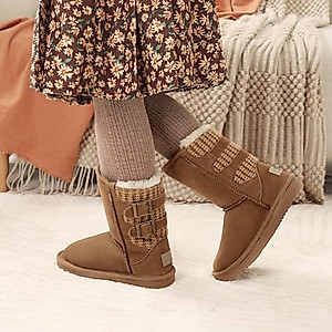 DREAM PAIRS Girls Boys Winter Boots Faux Fur Lined Mid Calf Kids Snow Tall Shoes for Little Kid/Big Kid,Size 11 Little Kid,Chesnut,Sweaty-Buckle-K