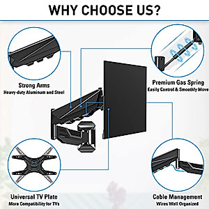 MOUNTUP Height Adjustable TV Wall Mount, TV Mount for Most 23-55 Inch TVs, Gas Spring Full Motion TV Wall Mount Bracket, Swivel Tilt Single Articulating Arm, Fits Max VESA 400x400mm, 11-44lbs MU0037