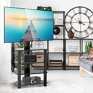YOMT Floor TV Stand with 4 Tier Media Stand Audio Video Rack Tower for Entertainment Stereo Component, Tall TV Stand with Swivel Mount for 32-70 inch TV, Perfect for Corner and Small Spaces