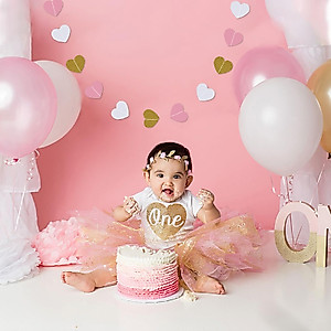 Glitter Gold Pink Heart Garland Paper Heart Streamers - 6.5 Feet Hanging Heart Banner Photographic Backdrop for Valentines Day Bridal Shower Wedding Engagement Birthday Party Decoration