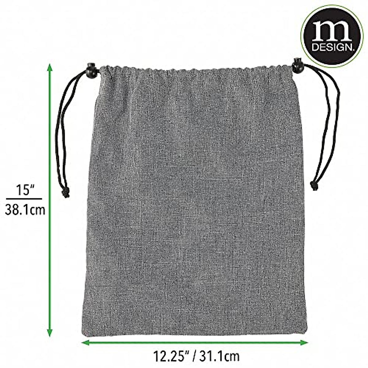 mDesign Portable Large Capacity Travel Bag with Draw String Closure, Water-Resistant for Laundry Room, College Dorm Room, Apartment, Gym, Sporting Events, School, Make-Up, Travel - 2 Pack - Gray