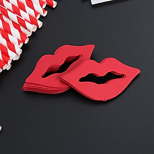Gadpiparty 50pcs Paper Drinking Straws Red Lips Decorative Cocktail Drinking Straws Valentines Day Straws for Birthday Wedding Baby Shower Theme Decoration