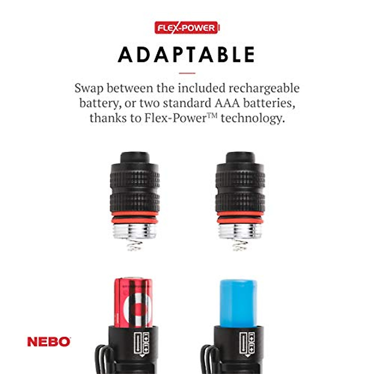NEBO Rechargeable Pen Light Flashlight 360-Lumens Inspector Flashlights Features Flex Power, Meaning it can be Operated by The Included Rechargeable Battery or by 2X AAA Batteries