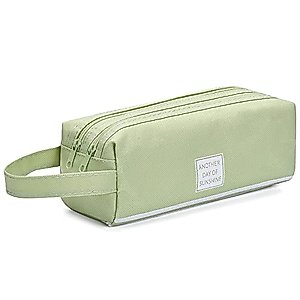 OuMeng Pencil Bag Pen Case, Large Capacity Students Stationery Pouch Pencil Holder Desk Organizer with Double Zipper, Can be Used to Organize Stationery Such as Pencils, Markers (Green)