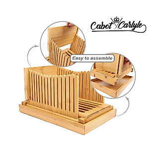 Bread Slicer Premium Bamboo Bread Slicers For Homemade Bread Cutting Guide for Homemade Bread Baking Supplies Bread Cutter Cake Slicer Bagel Slicer Foldable and Compact with Crumb Tray