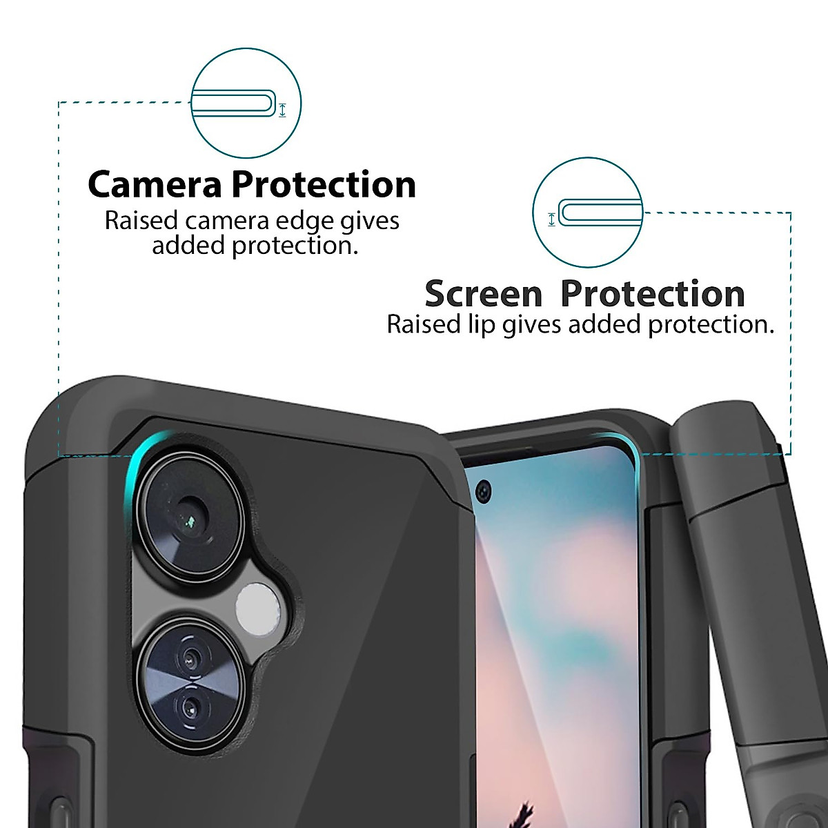 TJS Compatible for OnePlus Nord N30 5G Case, with Tempered Glass Screen Protector Dual Layer Hybrid (Magnetic Mount Friendly) Shockproof Drop Protection Impact Phone Case (Black)