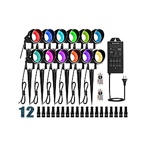ZUCKEO 5W RGB Landscape Lighting Color Changing Low Voltage Landscape Lights with Timer Transformer & Connector, 12V 24V Waterproof Outdoor LED Colored Spotlight Path Light for Yard Garden(12Pack)