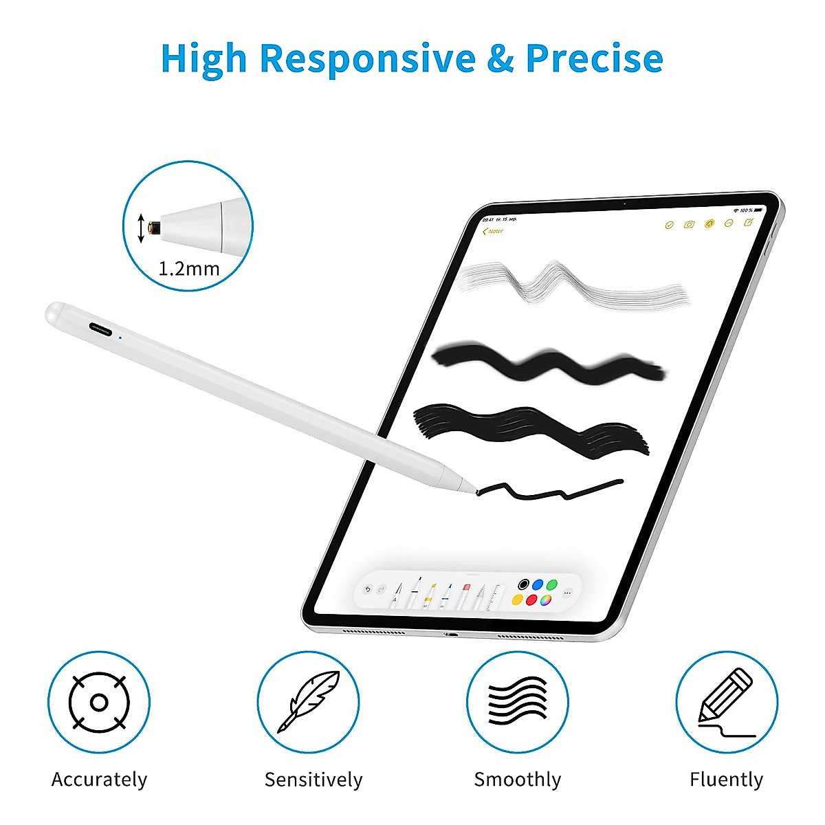 Lenovo Ideapad Flex 5/7/3 Pen,Active Stylus Pen for Lenovo Ideapad Flex on Precise Writing/Drawing/Sketching with Fine Point Tip Stylus for Ideapad Flex 5/7/3 Pen,White