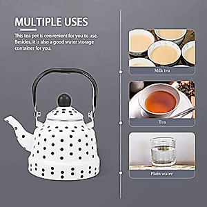 YARDWE Enamel Teapot Stovetop Tea Kettle: Porcelain Enameled Teakettle Dot Pattern Hot Water Kettle Pot for Camping Home Kitchen 1. 1L White