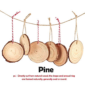 50Pcs Wood Slices 2.4"-2.8" Unfinished Natural Wood Rounds with Pre-drilled Hole and 66Feet Twine String, Wood Slices for Wood Burning Painting DIY Crafts Christmas Ornaments Party Wedding Decor