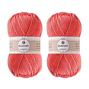 2 Pcs Crochet Yarn, Feels Soft 280 Yards Assorted Colors 4ply Acrylic Yarn,Yarn for Crochet & Hand Knitting-Watermelon red