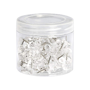 Amazon Basics Push Pins Tacks, Clear Plastic Head, Steel Point, 100-Pack