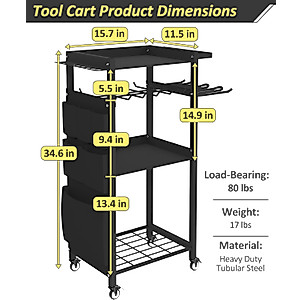 Artibear 4-Tier Rolling Power Tool Organizer Storage Cart, Garage Organization on Wheels Tool Cart with Drill Set Rack Shelf, Mechanic Utility Cart for Workbench & Outdoors Working, Gift for Men Dad
