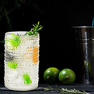 Hobnail Drinking Glasses 13 oz Cocktail Glasses Vintage Glassware Old Fashioned Drinking Glasses Embossed Glassware Cups for Beverage, Water, Wine, Beer, Juice, Mixed Drinkware (Clear, 12 Set)