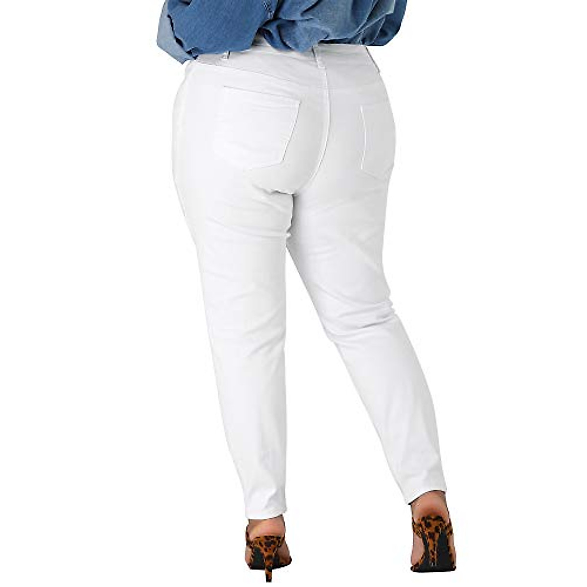 Agnes Orinda Women's Plus Size Mid Rise Stretch Washed Skinny Jeans, Casual Denim Jean Jeggings 2X White