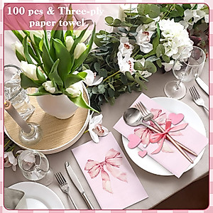 Janlaugh 100 Pack Cocktail Bow Napkins Disposable Folded Bow Party Supplies Birthday Bridal Shower Bachelorette Bow Paper Towel Bathroom Disposable Towel for Birthday Engagement Decor