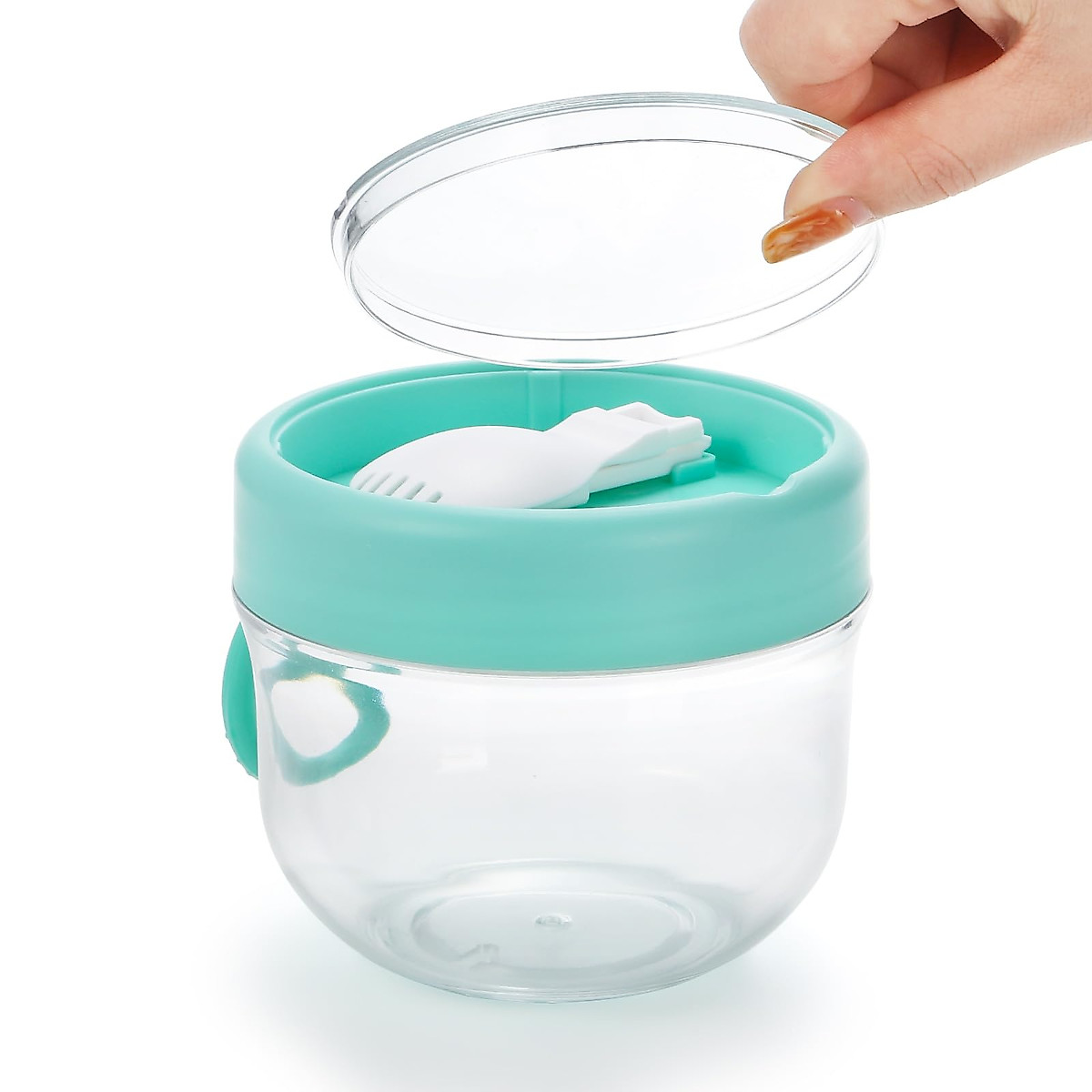 Coloch 6 Pack Plastic Overnight Oats Container with Spoon and Lid, 20oz Portable Prep Oatmeal Jar Leakage Proof On The Go Cup Dessert Cup for Yogurt, Snack, Oatmeal, Fruit, White, Pink, Green