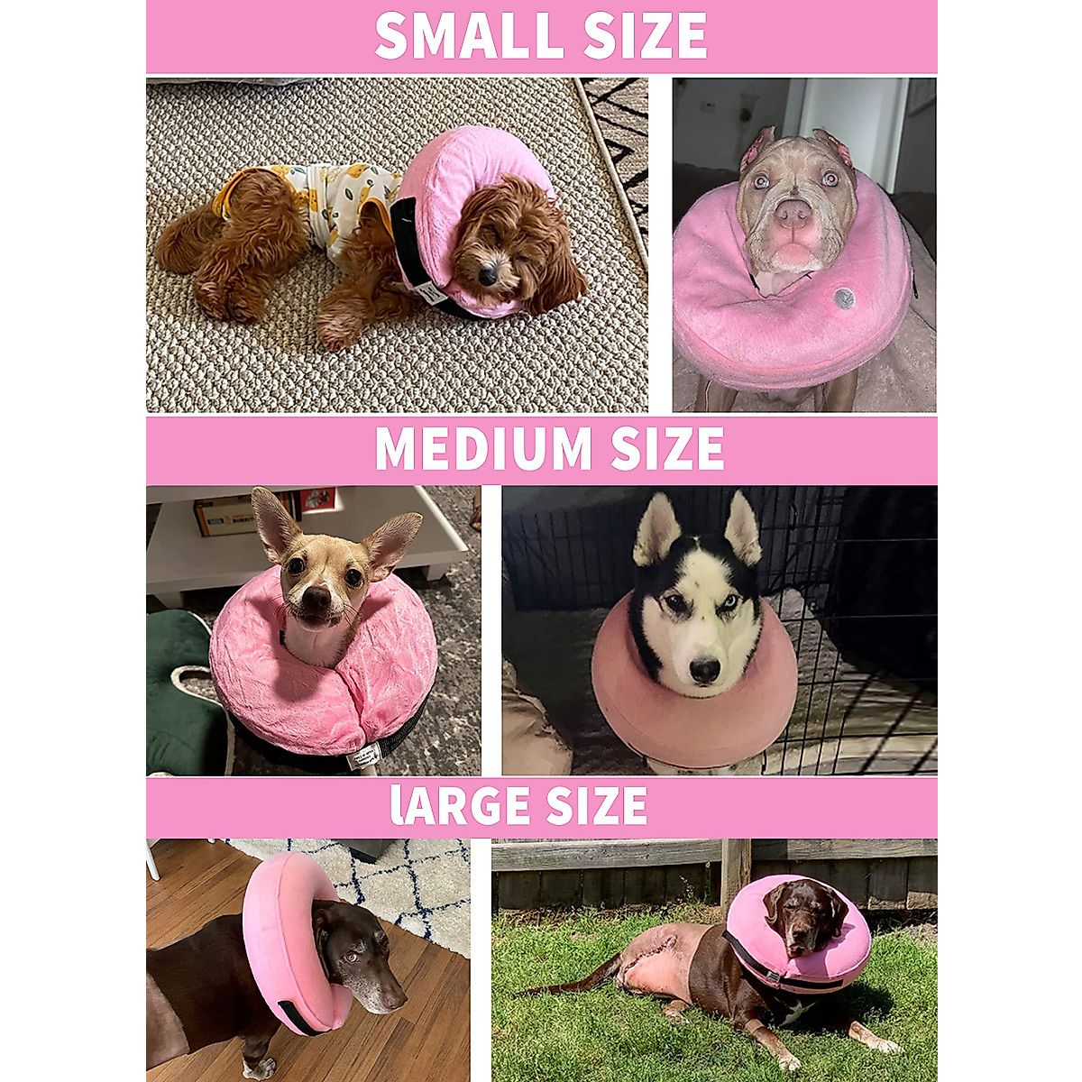 Protective Inflatable Collar for Dogs, Soft Inflatable Dog Neck Donut Collar Alternative After Surgery, Blow Up Dog Collar E Collar Substitute (Medium, Pink)