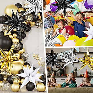 Shindel Black Star Balloons, 96PCS Spike Starburst Balloons 12 Point Foil Explosion Balloons for Graduation Birthday Wedding Baby Shower Halloween Bachelorette Party Decorations