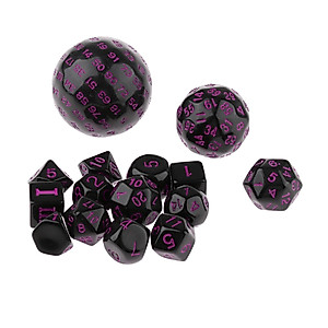 Milageto Polyhedral 15 Piece RPG Set RPG Tabletop Games D30 D16 D12 D10 D8 D7 D5 D4 for Role Playing DND Table Games, Purple
